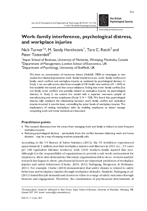 (PDF) Work-family interference, psychological distress and workplace ...