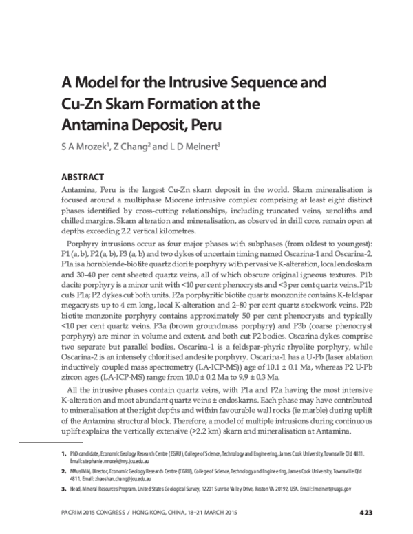 (PDF) A model for the intrusive sequence and Cu-Zn skarn formation at ...