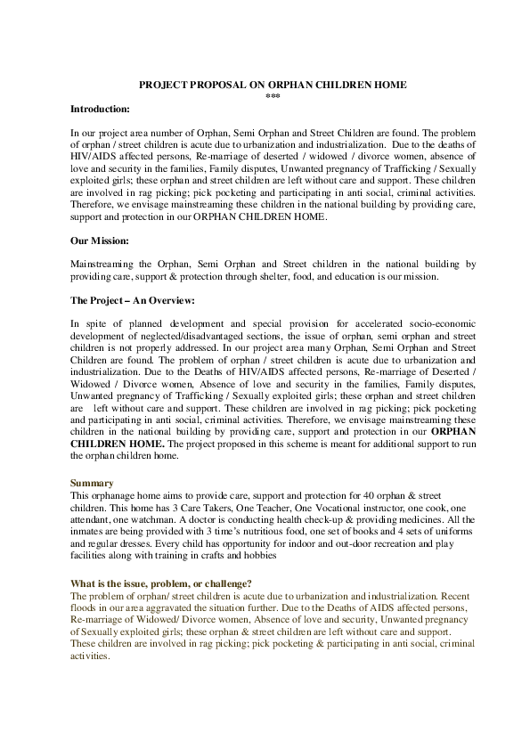 (PDF) PROJECT PROPOSAL ON ORPHAN CHILDREN HOME