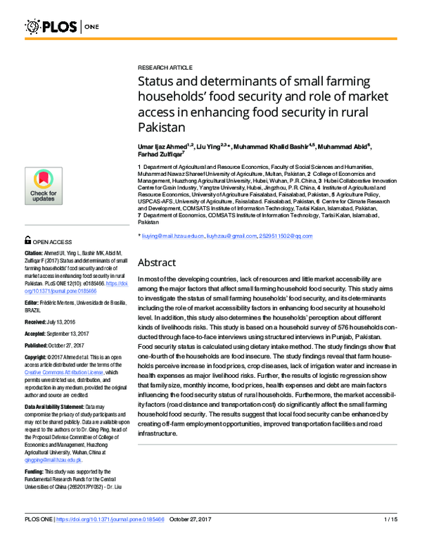 (PDF) Status and determinants of small farming households' food ...