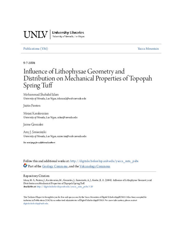 (PDF) Influence of Lithophysae Geometry and Distribution on Mechanical ...