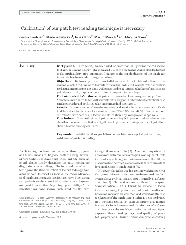 (PDF) ‘Calibration’ of our patch test reading technique is necessary