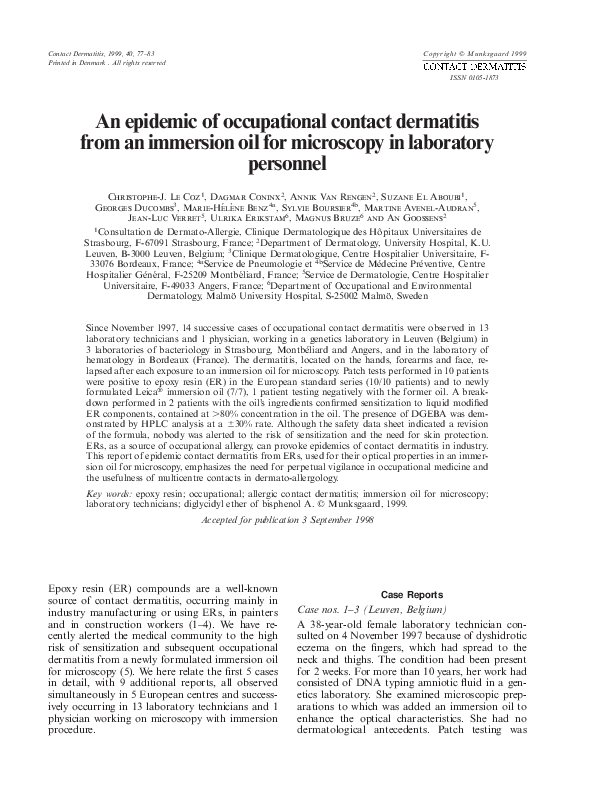 (PDF) An epidemic of occupational contact dermatitis from an immersion ...