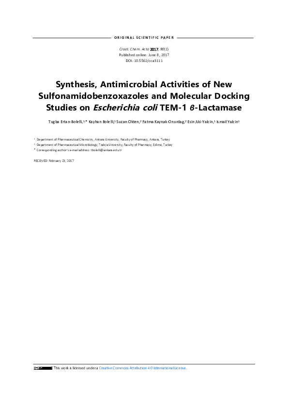 (PDF) Synthesis, Antimicrobial Activities of New Sulfonamidobenzoxazoles and Molecular Docking ...