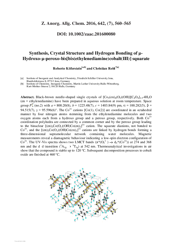 (PDF) Synthesis, Crystal Structure and Hydrogen Bonding of µ- Hydroxo-µ-peroxo-bis[bis ...