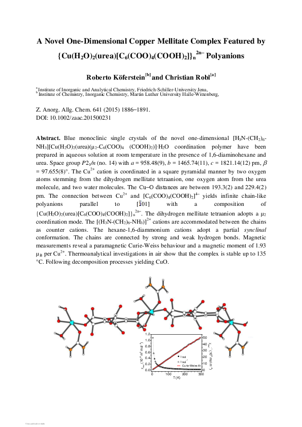 (PDF) A Novel One-Dimensional Copper Mellitate Complex Featured by {Cu(H2O)2(urea)[C6(COO)4(COOH ...