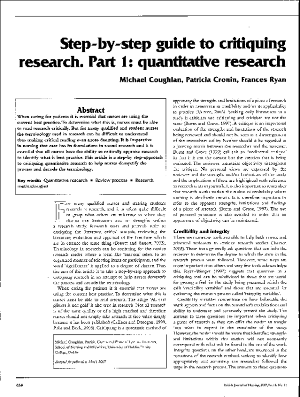 (PDF) Step'by-step guide to critiquing research. Part 1: quantitative ...