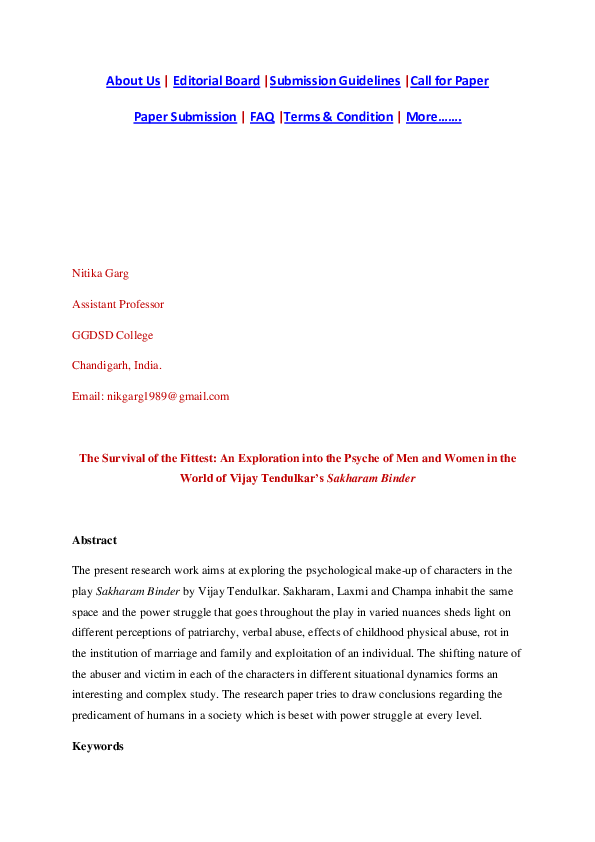 (PDF) The Survival of the Fittest: An Exploration into the Psyche of ...