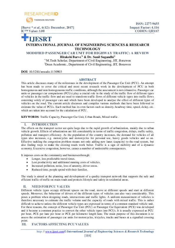 Pdf Modified Passenger Car Unit For Highway Traffic A Review