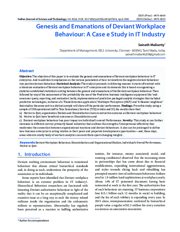 (PDF) Genesis and Emanations of Deviant Workplace Behaviour_A Case e ...