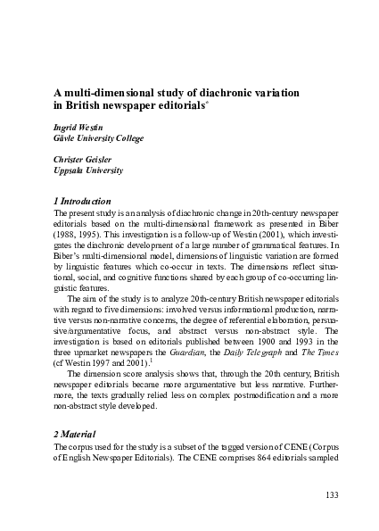 (PDF) A multi-dimensional study of diachronic variation in British ...