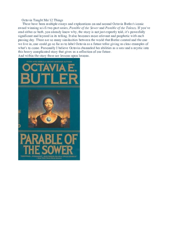 (PDF) Octavia Taught Me/Lessons from Parable of the Sower