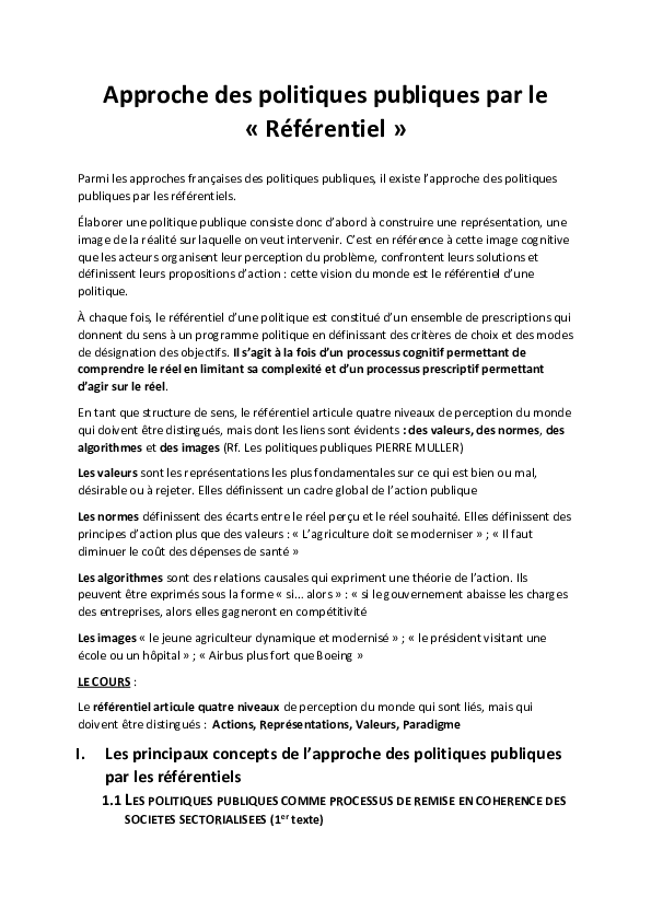 (DOC) Approche des politiques publiques par le « Référentiel