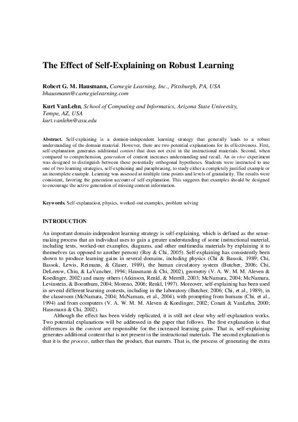 (PDF) The effect of self-explaining on robust learning