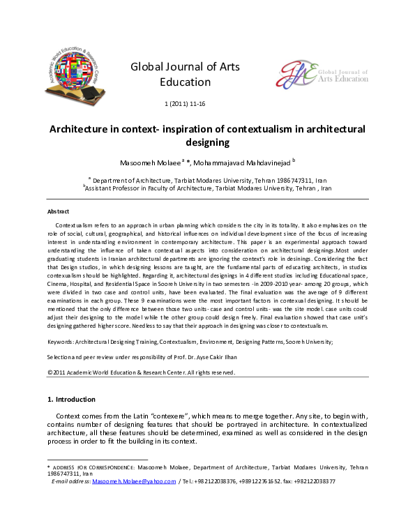 (PDF) Architecture in context-inspiration of contextualism in ...