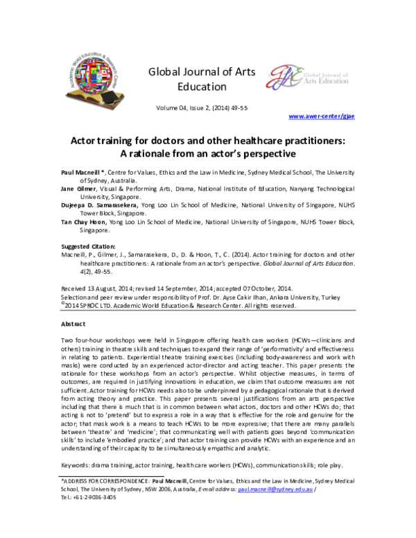 (PDF) Actor training for doctors and other healthcare practitioners: A ...