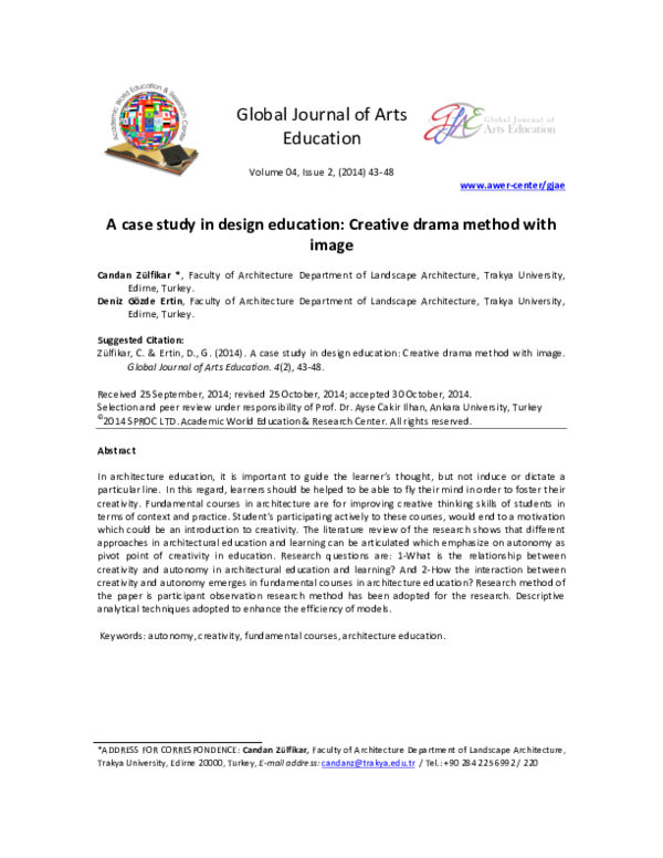 (PDF) A case study in design education: Creative drama method with image