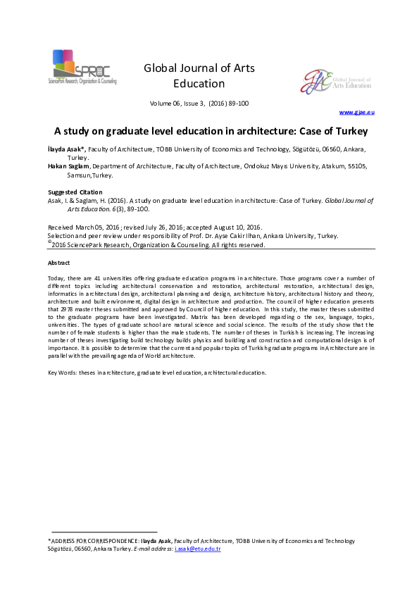 PDF A Study On Graduate Level Education In Architecture Case Of Turkey Science Park pdf-a-study-on-graduate-level-education-in-architecture-case-of-turkey-science-park