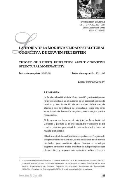 (PDF) L LA TEORÍA DE LA MODIFICABILIDAD ESTRUCTURAL COGNITIVA DE REUVEN ...
