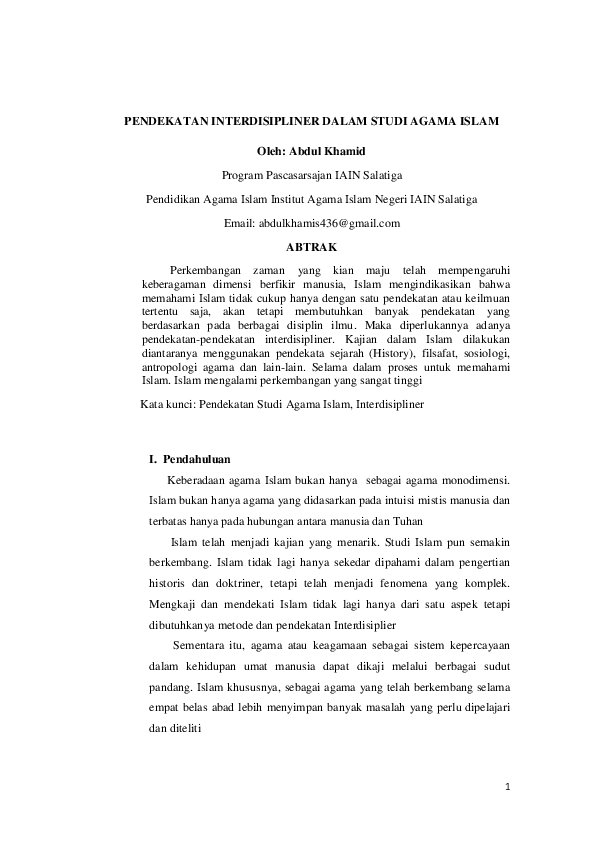 (DOC) PENDEKATAN INTERDISIPLINER DALAM STUDI AGAMA ISLAM