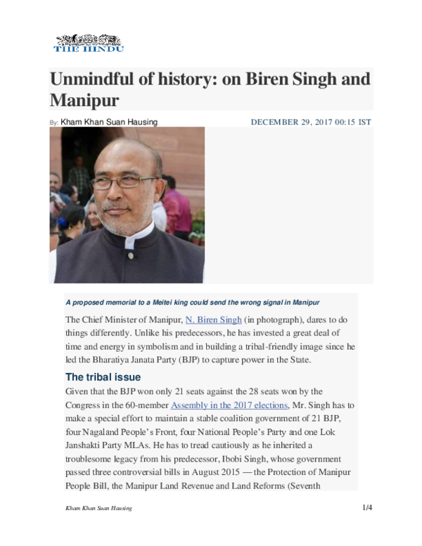 (PDF) Unmindful of history: on Biren Singh and Manipur