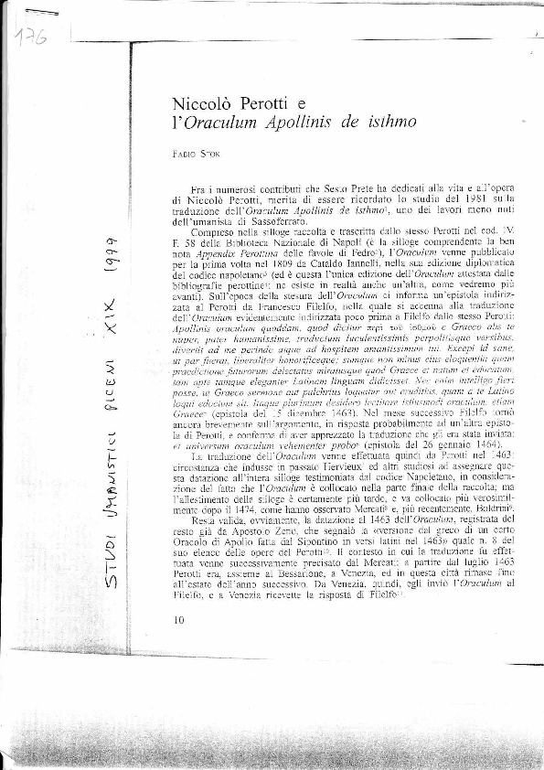 (PDF) Niccolò Perotti e l'Oraculum Apollinis de isthmo - Studi ...