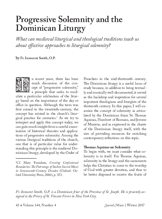(PDF) “Progressive Solemnity and the Dominican Liturgy,” Sacred Music ...