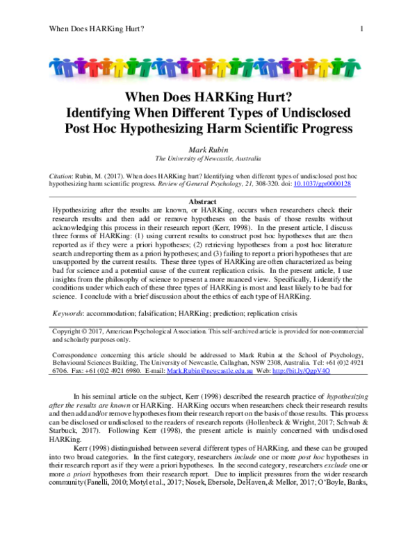 (PDF) When Does HARKing Hurt? Identifying When Different Types of ...