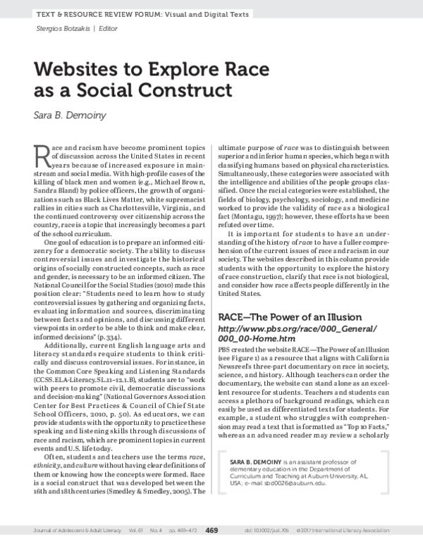 (PDF) Websites to Explore Race as a Social Construct