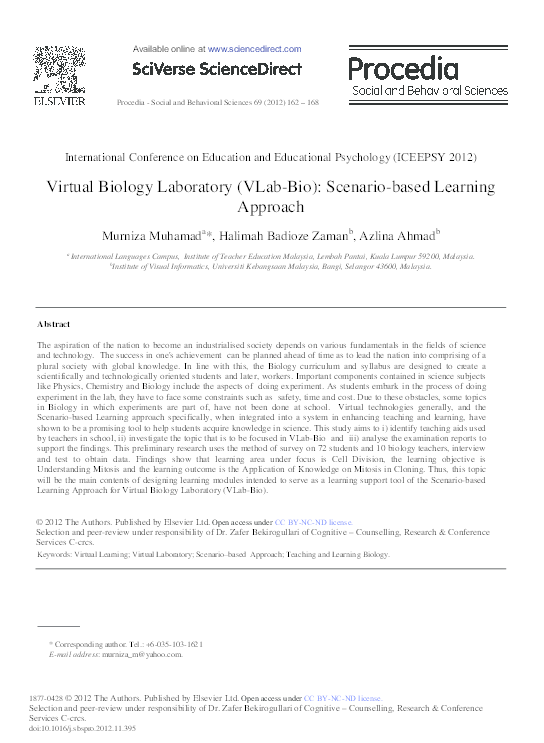 (PDF) Virtual Biology Laboratory (VLab-Bio): Scenario-based Learning ...
