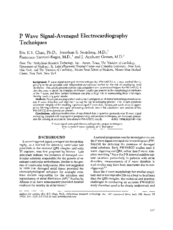 (PDF) P Wave Signal-Averaged Electrocardiography Techniques | Anthony ...
