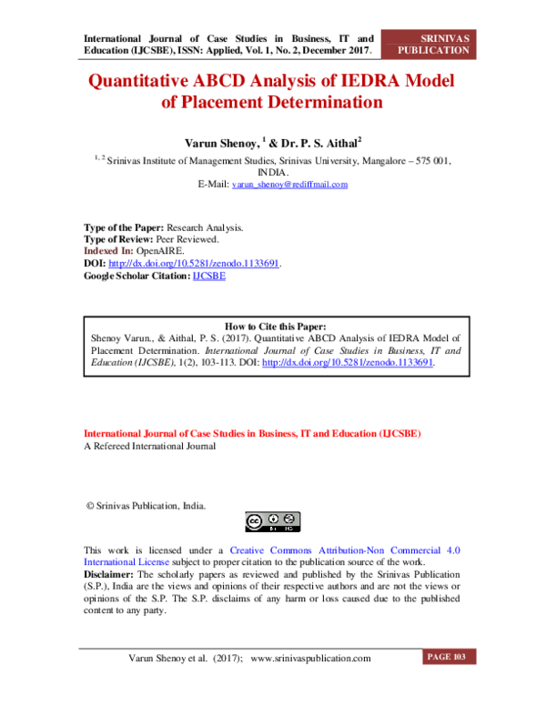 (PDF) Quantitative ABCD Analysis of IEDRA Model of Placement Determination