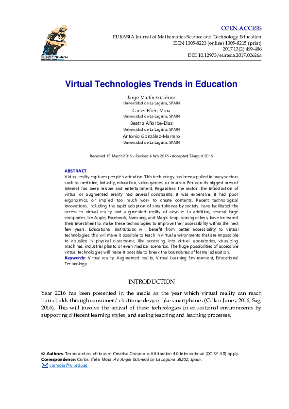 (PDF) Virtual Technologies Trends in Education