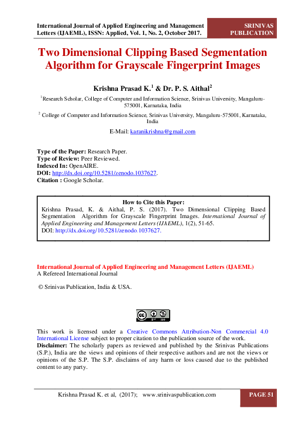 Pdf Two Dimensional Clipping Based Segmentation Algorithm For Grayscale Fingerprint Images