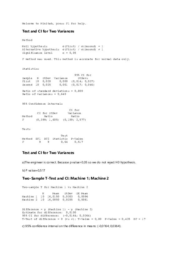 (DOC) Test and CI for Two Variances Test and CI for Two Variances Two ...