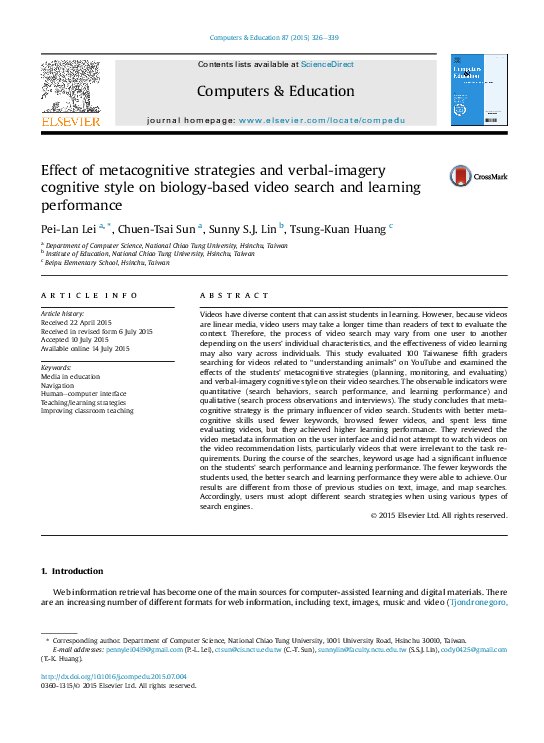 (PDF) Effect of metacognitive strategies and verbal-imagery cognitive style on biology-based ...