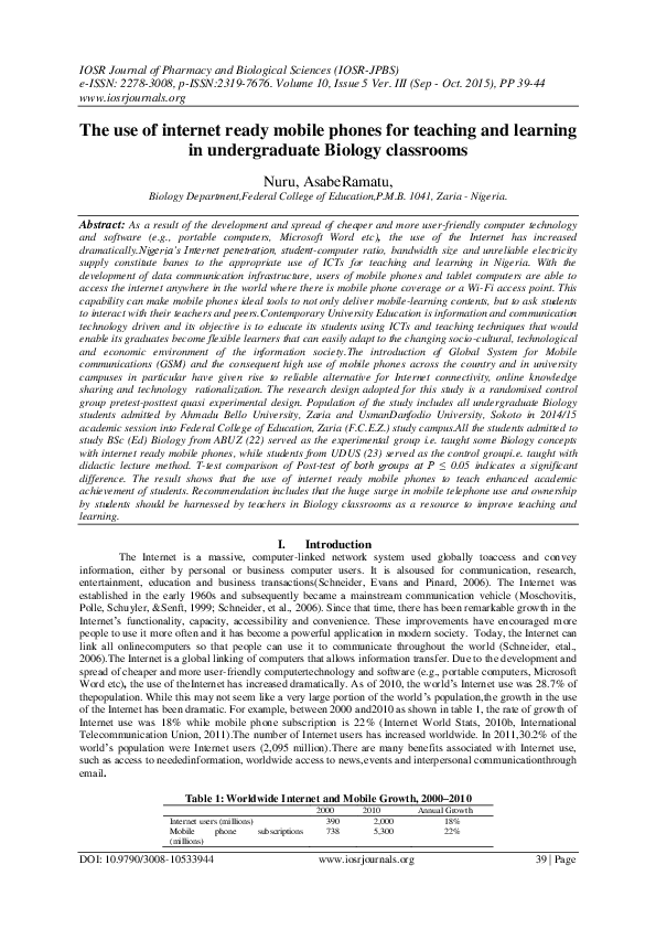 (PDF) The use of internet ready mobile phones for teaching and learning ...