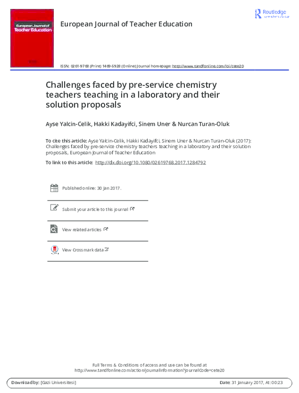 (PDF) European Journal of Teacher Education Challenges faced by pre-service chemistry teachers ...