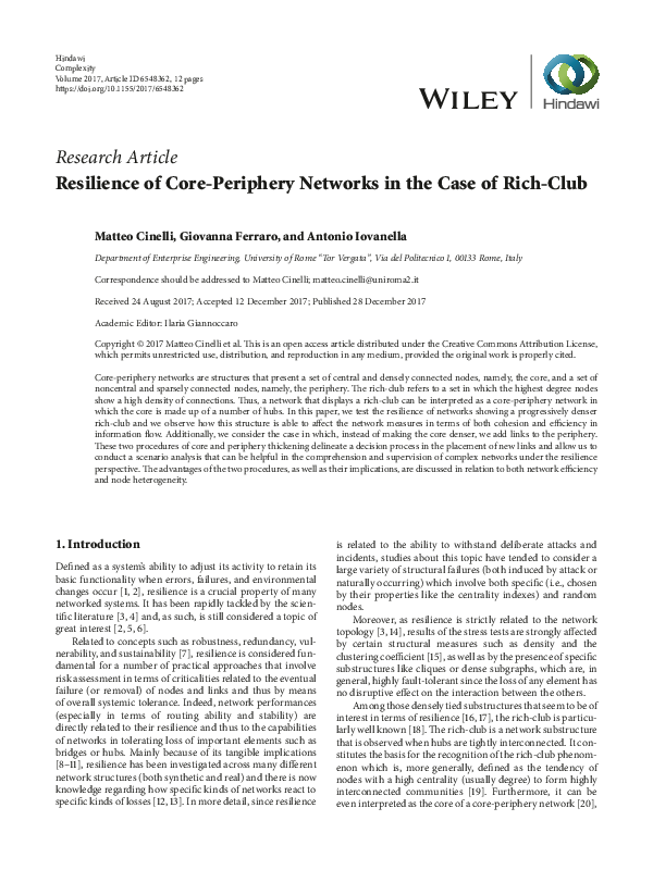 (PDF) Resilience of Core-Periphery Networks in the Case of Rich-Club