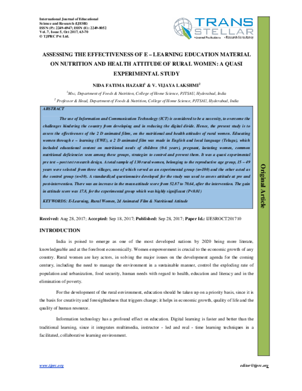 (PDF) ASSESSING THE EFFECTIVENESS OF E – LEARNING EDUCATION MATERIAL ON ...