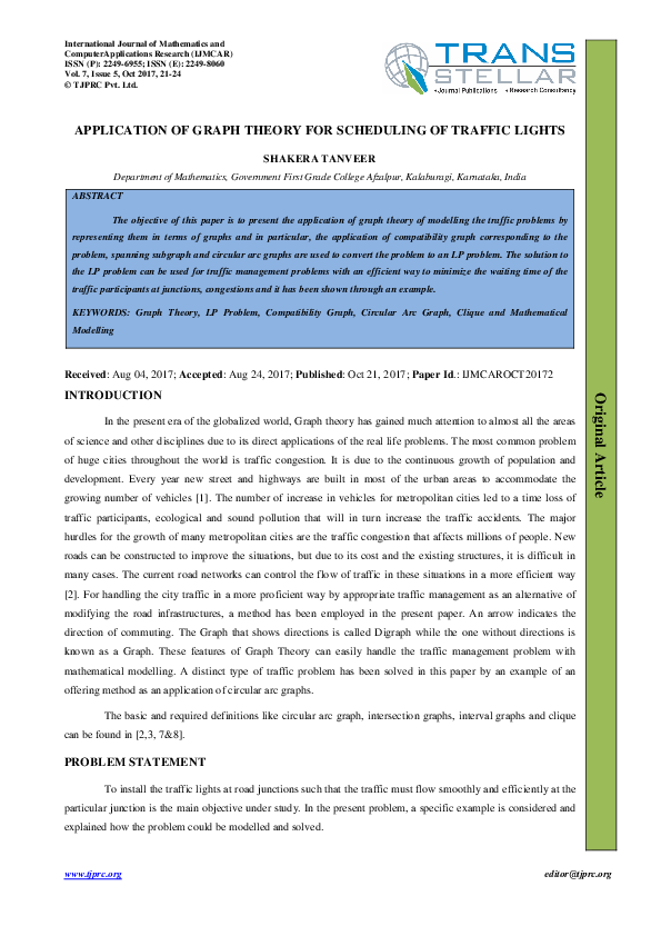 Pdf Application Of Graph Theory For Scheduling Of Traffic Lights