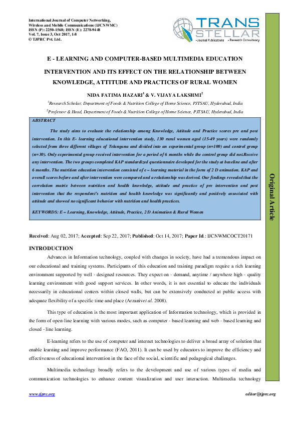 (PDF) E -LEARNING AND COMPUTER-BASED MULTIMEDIA EDUCATION INTERVENTION AND ITS EFFECT ON THE ...