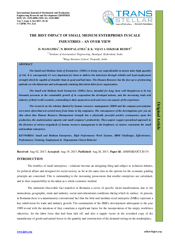 (PDF) THE BEST IMPACT OF SMALL MEDIUM ENTERPRISES IN SCALE INDUSTRIES ...