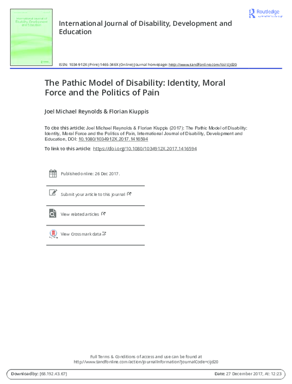 (PDF) The Pathic Model of Disability: Identity, Moral Force and the ...