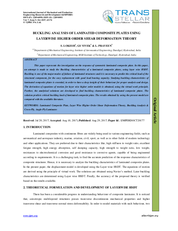 Pdf Buckling Analysis Of Laminated Composite Plates Using Layerwise Higher Order Shear