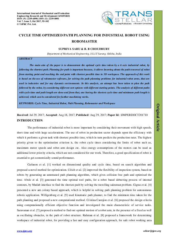 Pdf Cycle Time Optimized Path Planning For Industrial Robot Using Robomaster