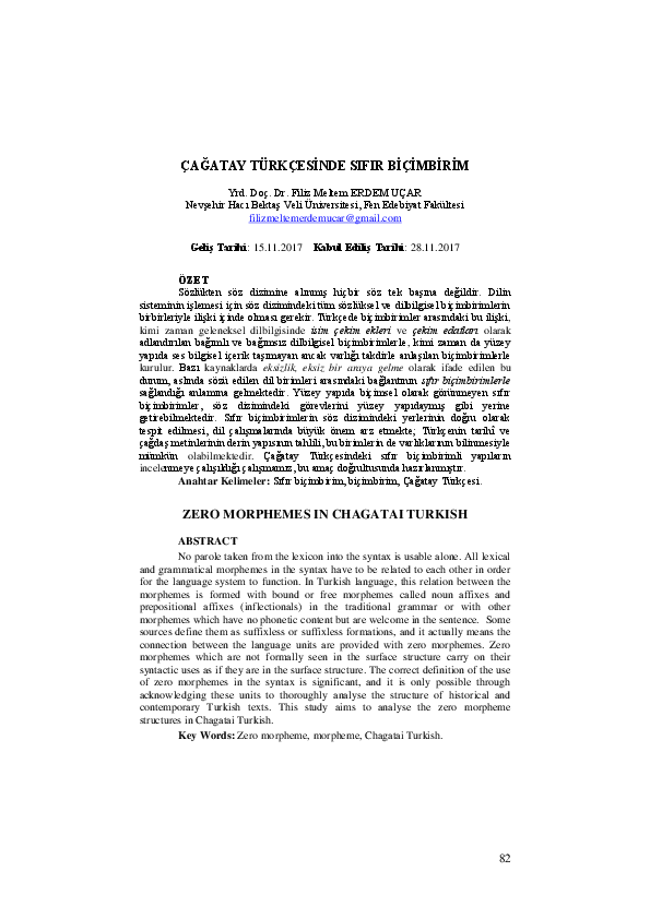 (PDF) ÇAĞATAY TÜRKÇESİNDE SIFIR BİÇİMBİRİM ZERO MORPHEMES IN CHAGATAI ...