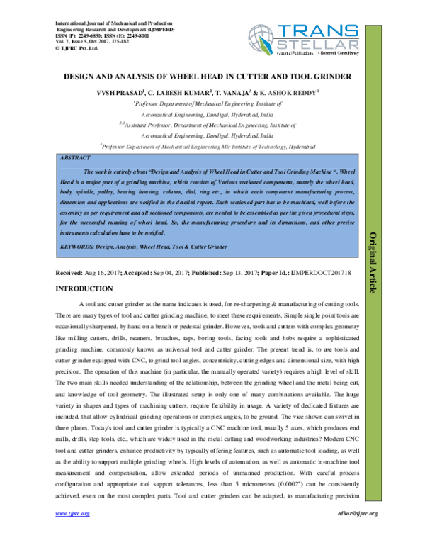 (PDF) DESIGN AND ANALYSIS OF WHEEL HEAD IN CUTTER AND TOOL GRINDER