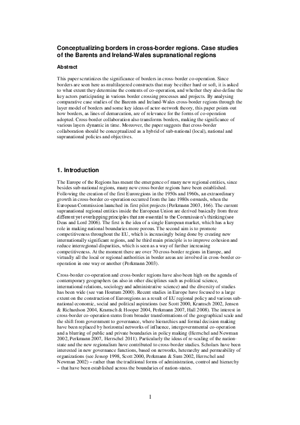 (PDF) Conceptualizing borders in cross-border regions. Case studies of ...