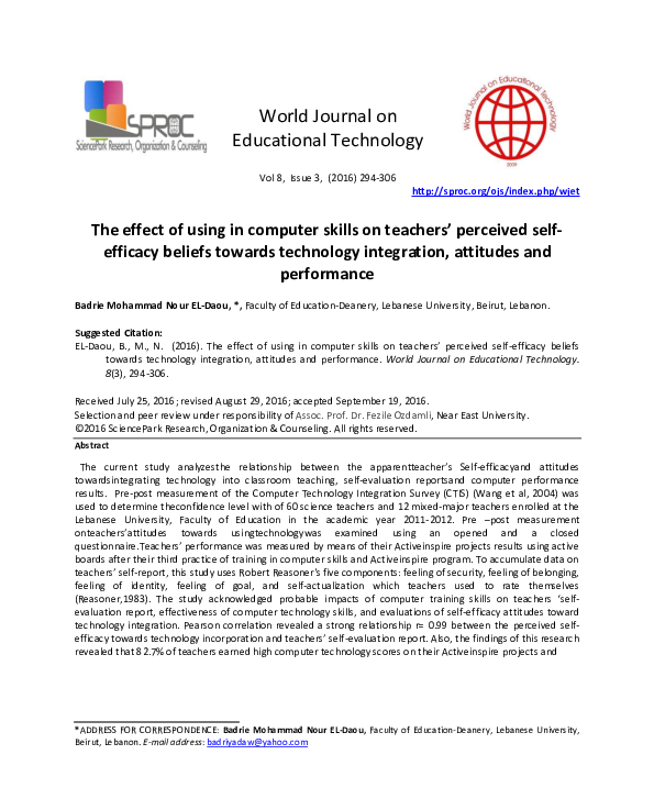 (PDF) The effect of using in computer skills on teachers' perceived self- efficacy beliefs ...